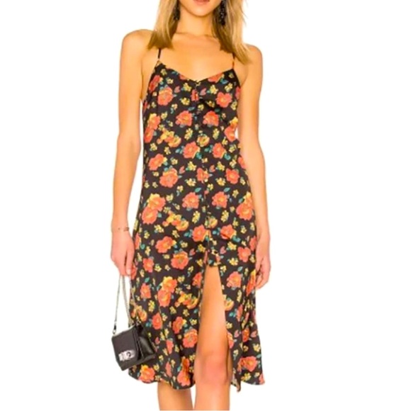LPA | Dresses | Revolve X Lpa Black Floral Slip Dress Midi Casual Rose ...